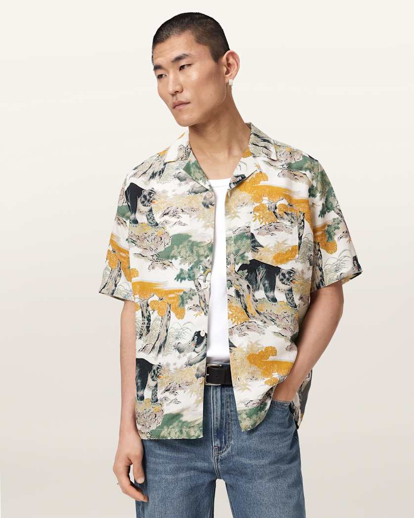 Wader Short Sleeve Linen Blend Shirt Off White | ALLSAINTS